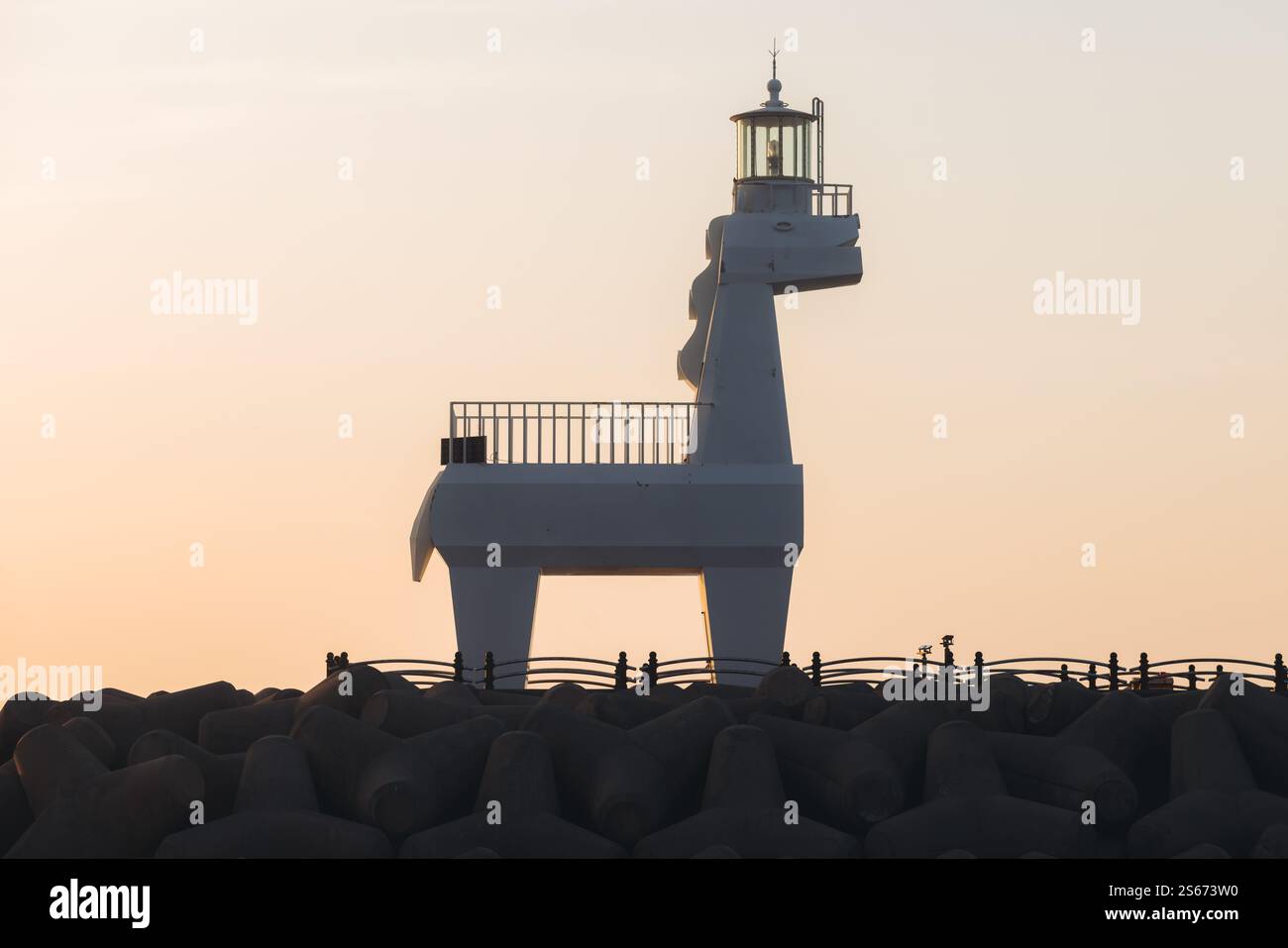 Iho Tewoo Horse Lighthouses on Iho Tewoo beach, with two horse-shaped lighthouses, white horse ...