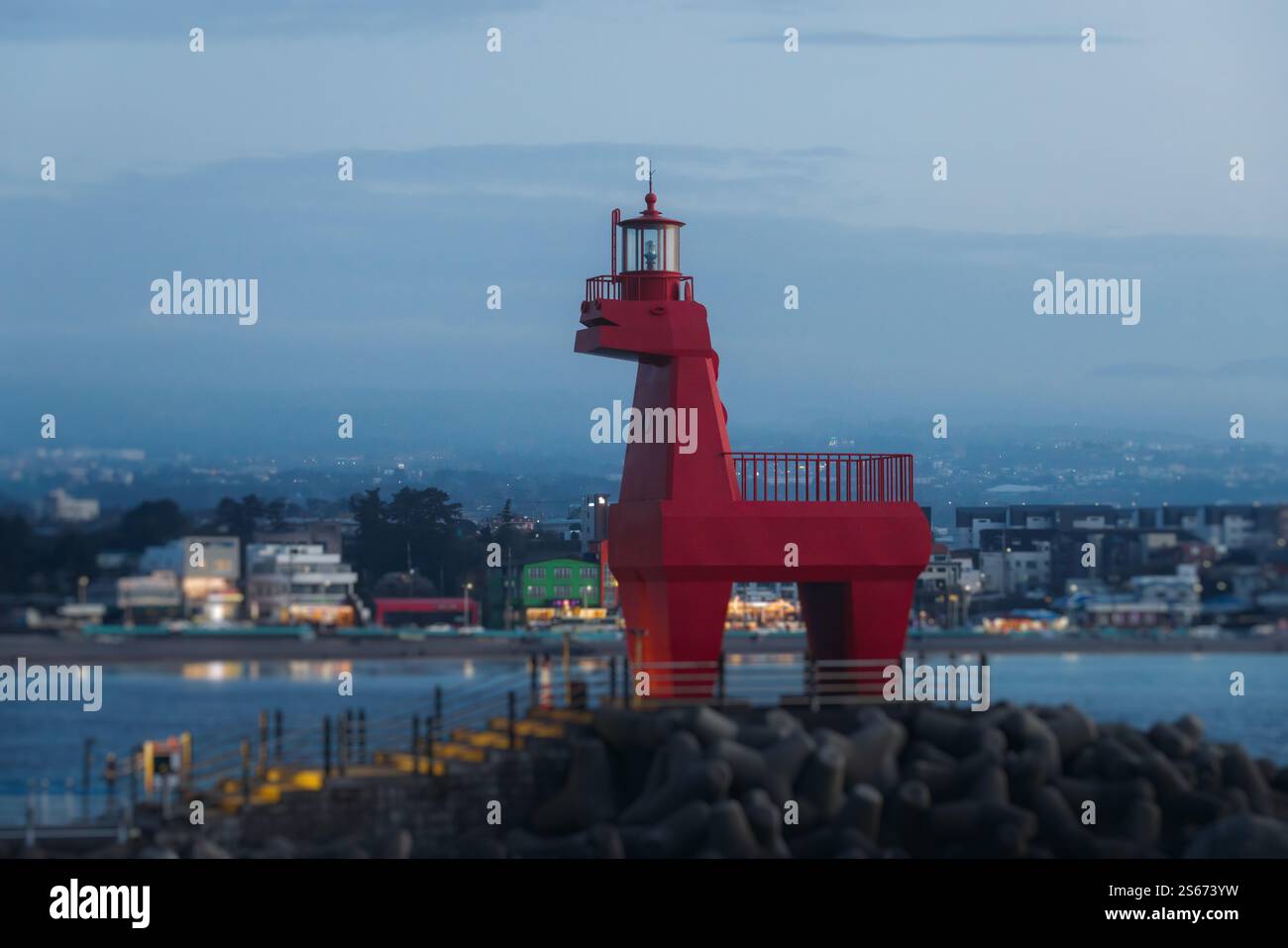 Iho Tewoo Horse Lighthouses on Iho Tewoo beach, with two horse-shaped lighthouses, white horse ...