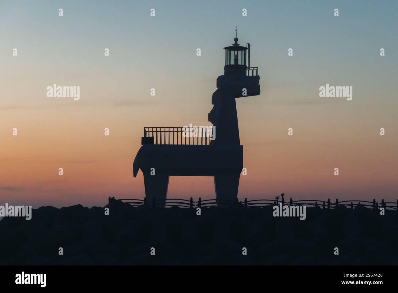 Iho Tewoo Horse Lighthouses on Iho Tewoo beach, with two horse-shaped lighthouses, white horse ...