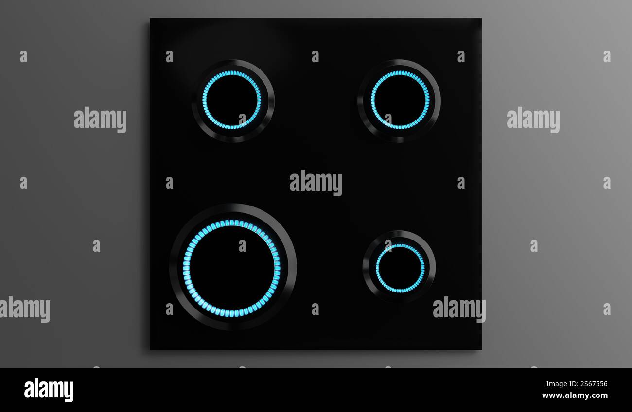 Four propane butane gas burners - top view - 3D illustration Stock ...