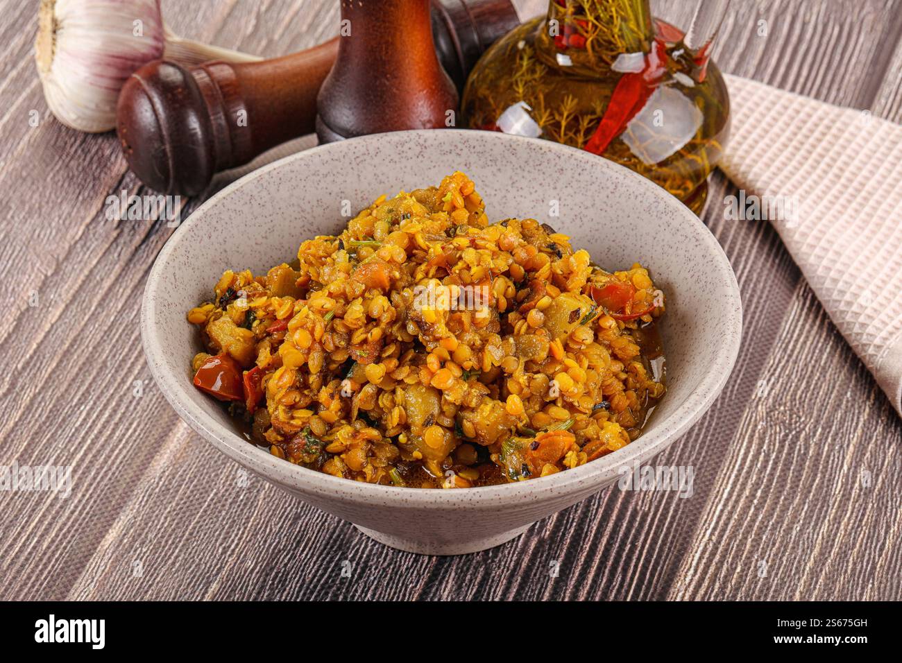 Vegan garnish - red lentil with vegetables Stock Photo - Alamy