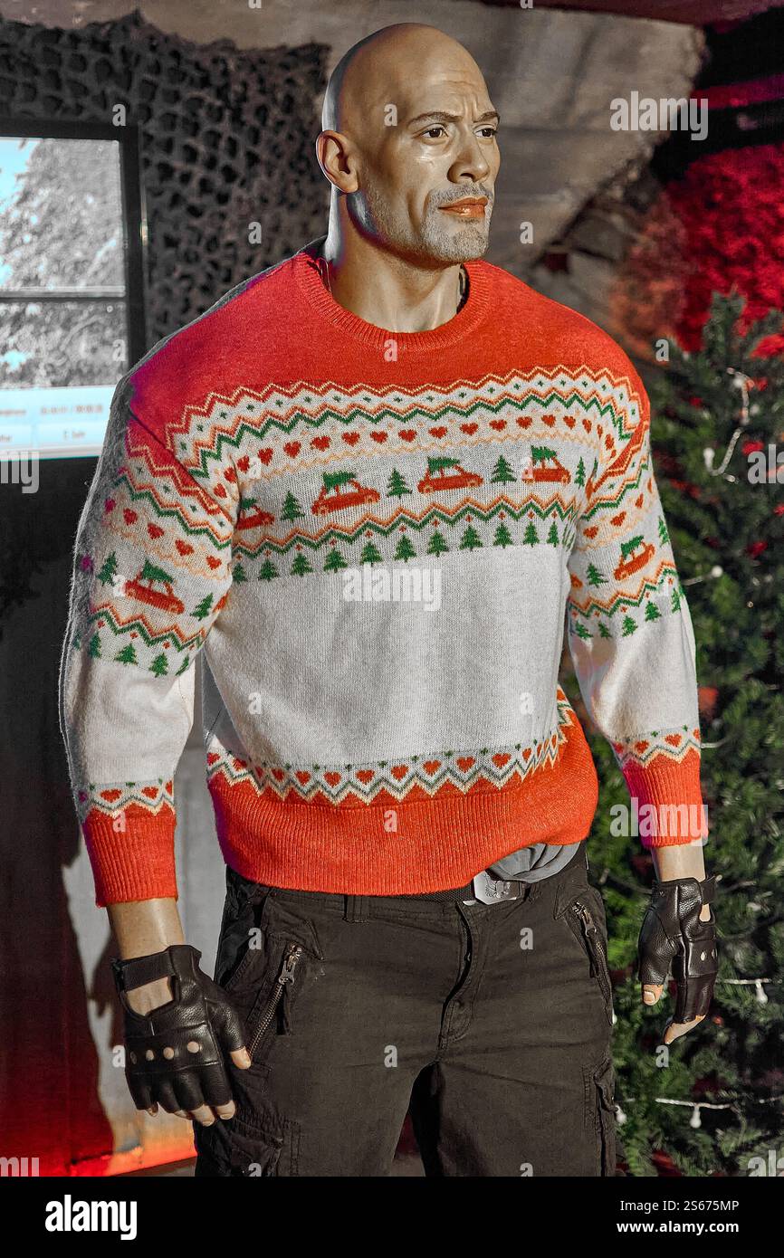 Madrid, Spain - January 16, 2025: Wax figure of Dwayne Johnson with ...