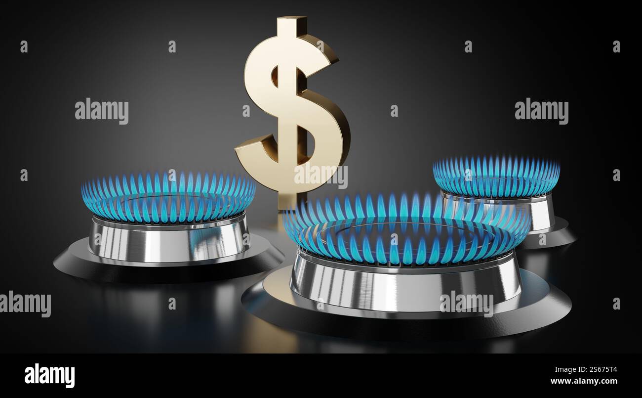 Propane butane gas burners and US dollar currency sign - 3D ...