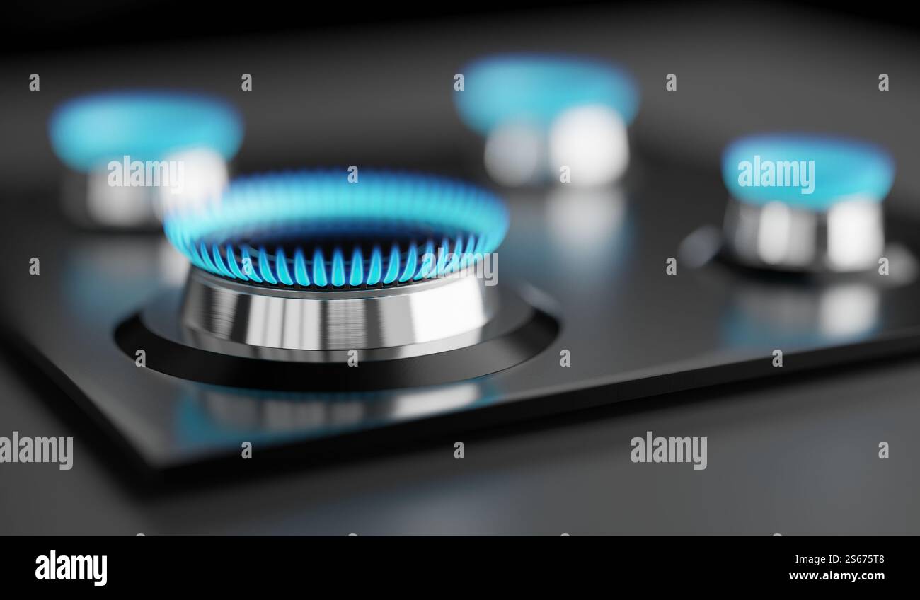 Propane butane gas burners with defocused background - 3D illustration ...