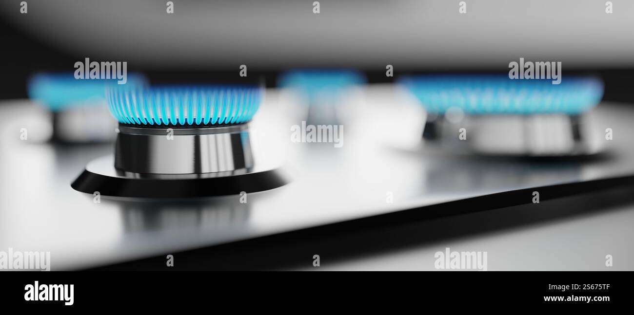 Propane butane gas burners with defocused background - 3D illustration ...