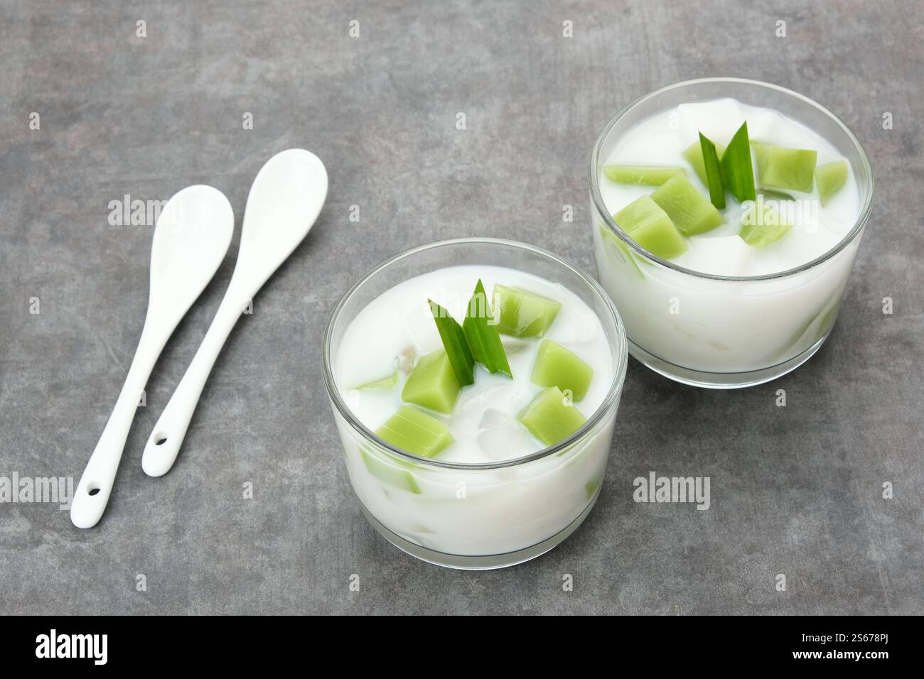 Pandan Coconut Dessert, made from jelly, nata de coco, pandan leaf and ...