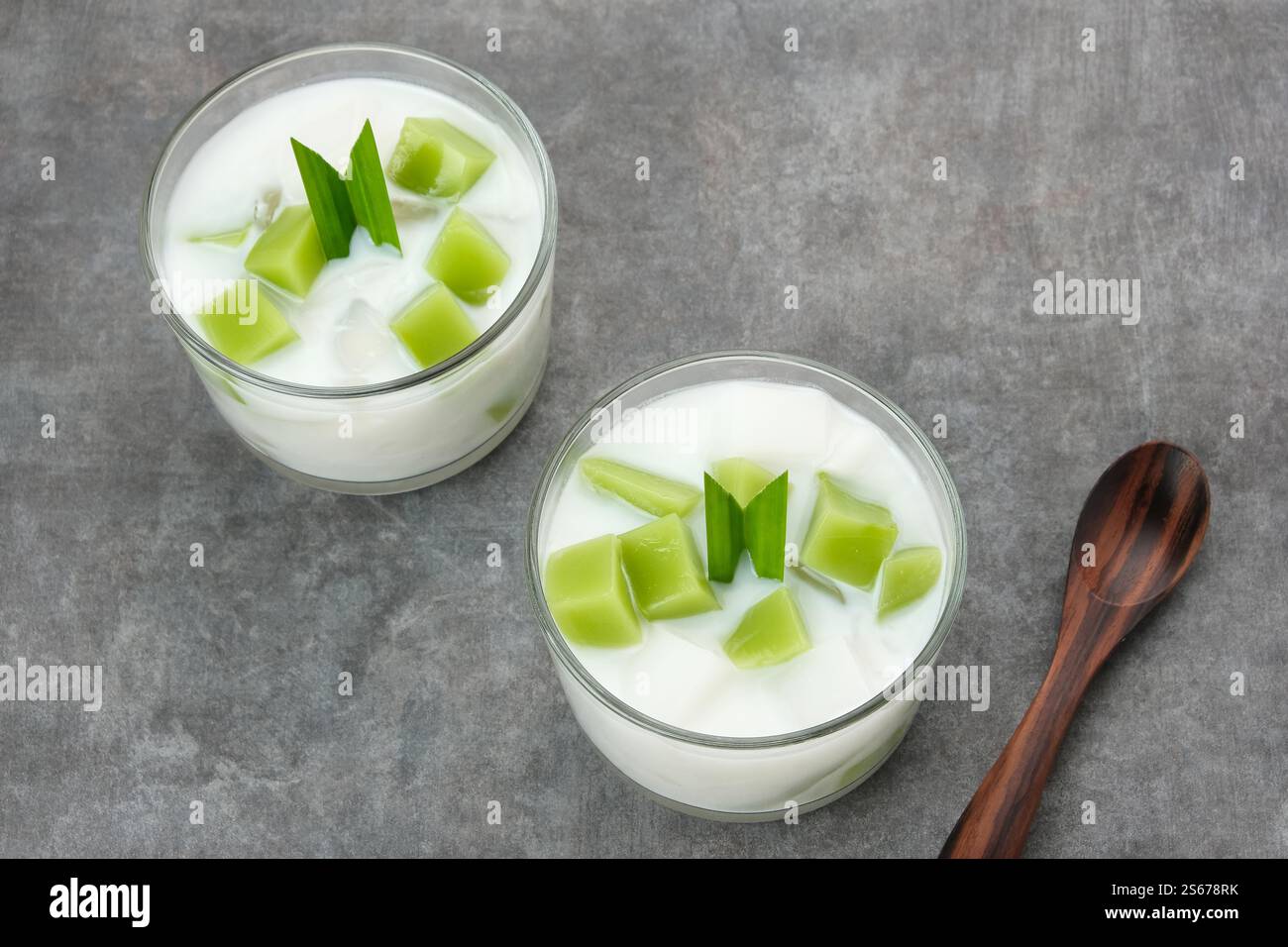 Pandan Coconut Dessert, made from jelly, nata de coco, pandan leaf and ...