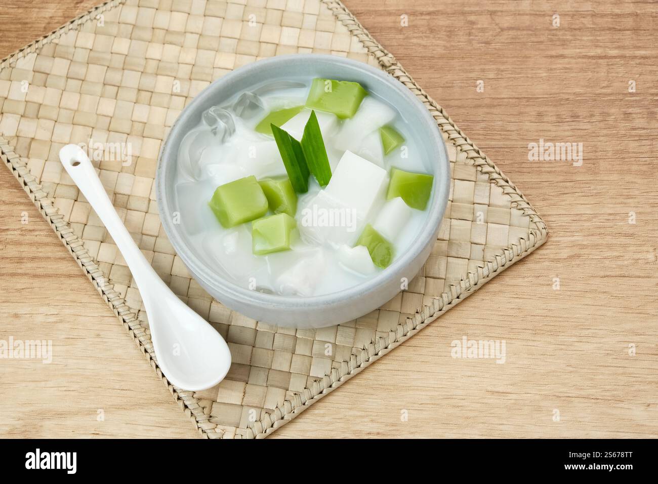 Pandan Coconut Dessert, made from jelly, nata de coco, pandan leaf and ...