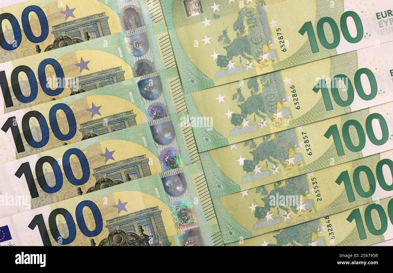 This illustration picture taken in Paris shows 100 euro banknotes on ...