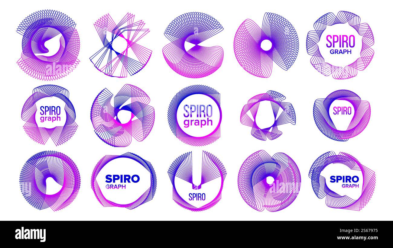 Spirograph Abstract Ornamental Symbols Set Vector. Spirograph Modify ...