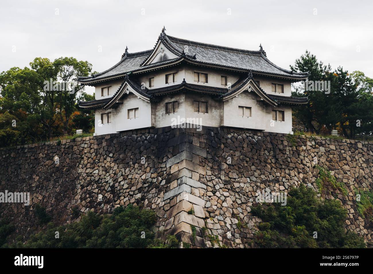 Osaka Castle, Osaka city, Japan, summer landscape vibrant view with a ...