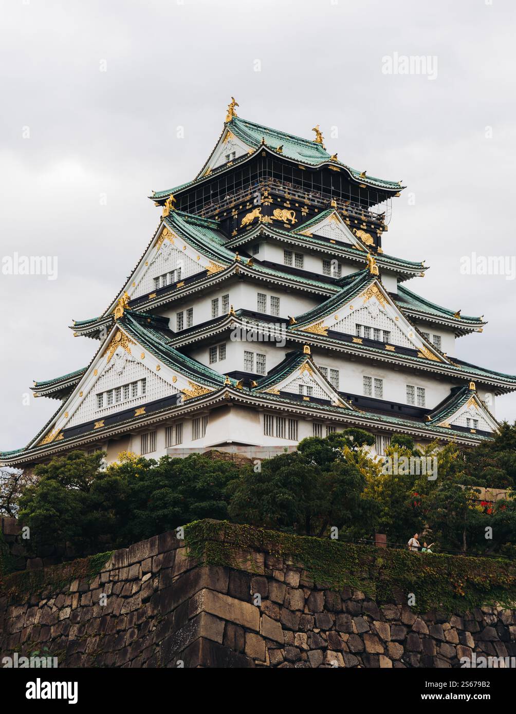 Osaka Castle, Osaka city, Japan, summer landscape vibrant view with a ...