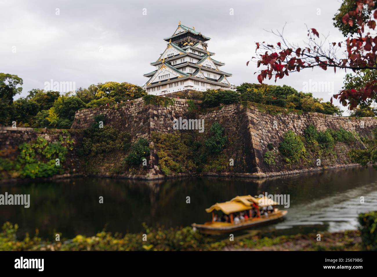 Osaka Castle, Osaka city, Japan, summer landscape vibrant view with a ...