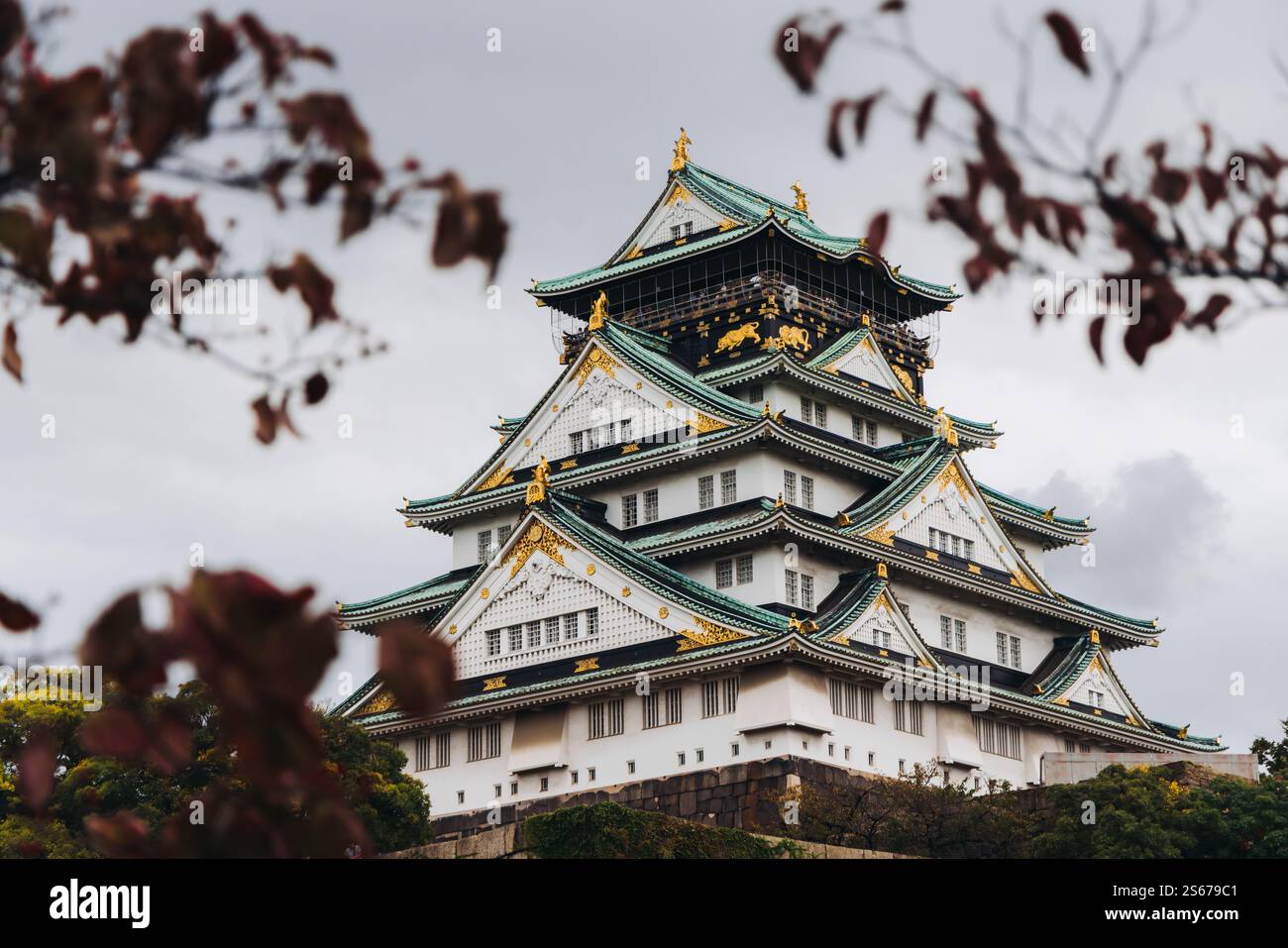 Osaka Castle, Osaka city, Japan, summer landscape vibrant view with a ...