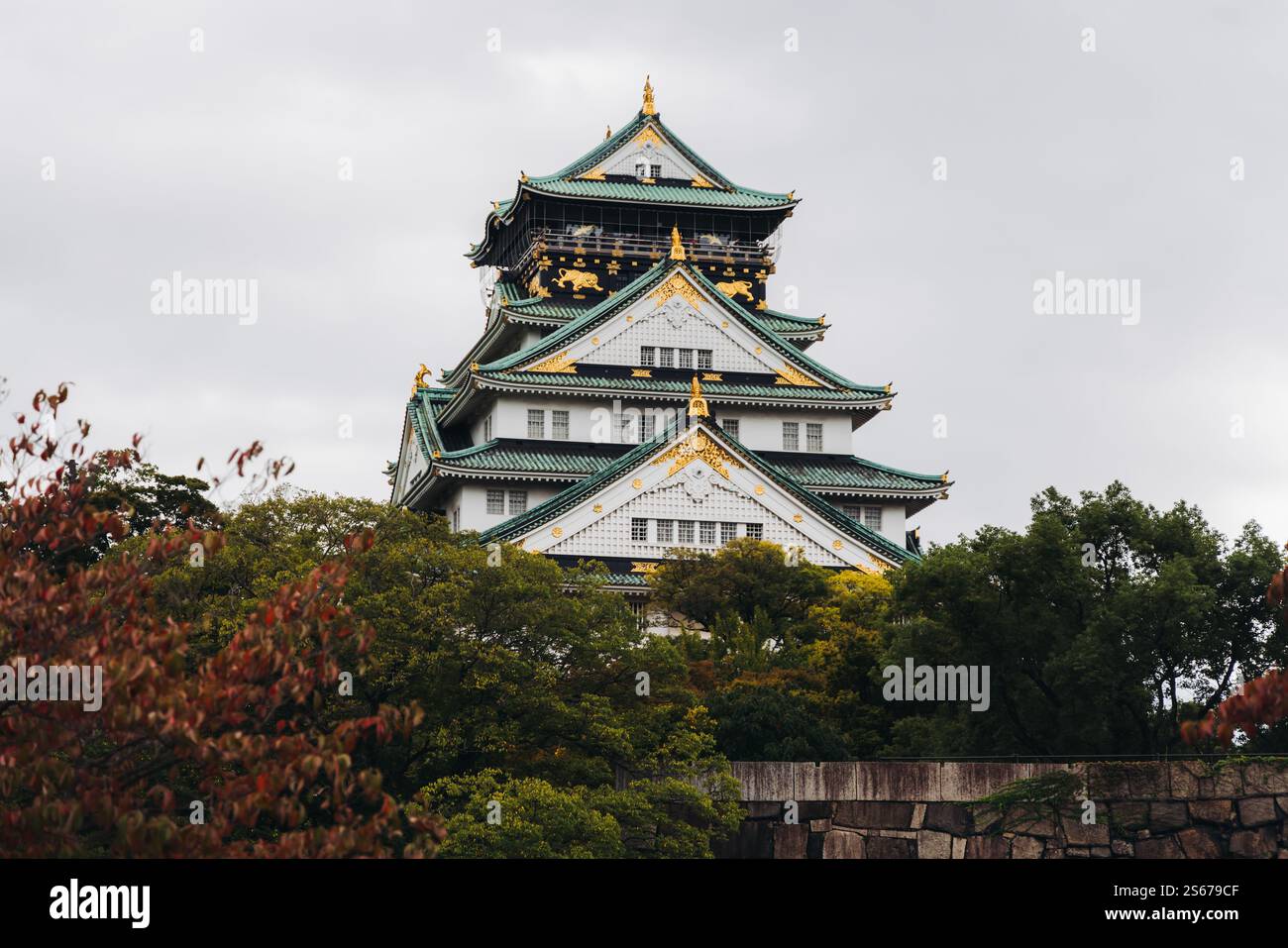 Osaka Castle, Osaka city, Japan, summer landscape vibrant view with a ...