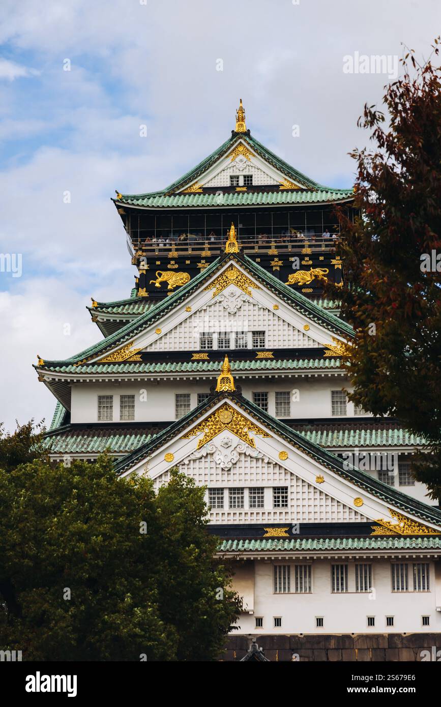 Osaka Castle, Osaka city, Japan, summer landscape vibrant view with a ...