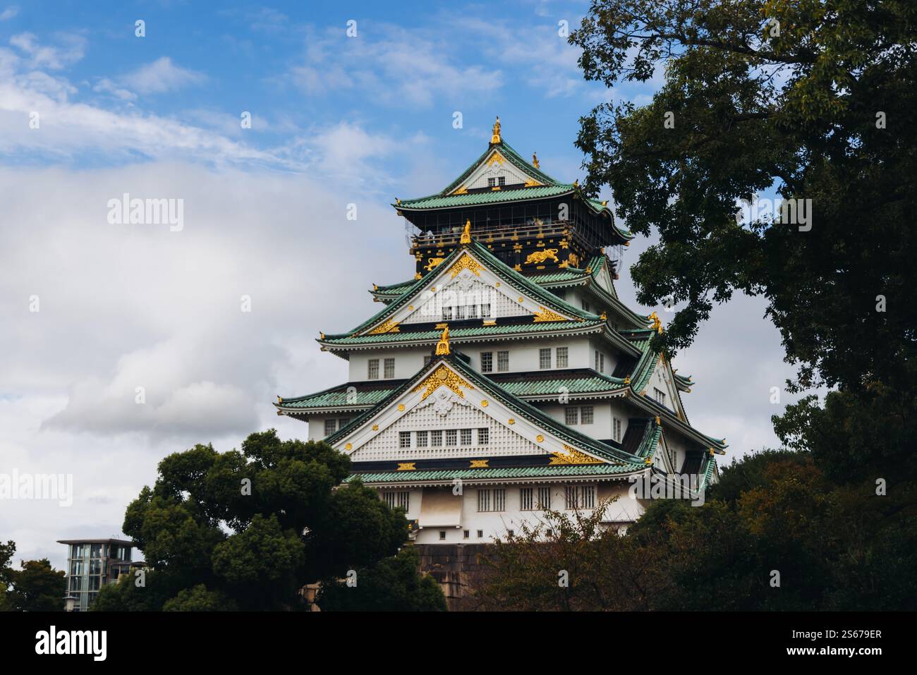 Osaka Castle, Osaka city, Japan, summer landscape vibrant view with a ...
