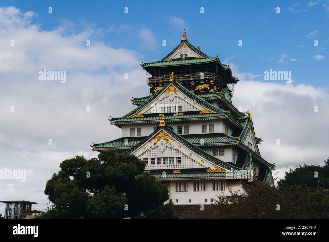 Osaka Castle, Osaka city, Japan, summer landscape vibrant view with a ...
