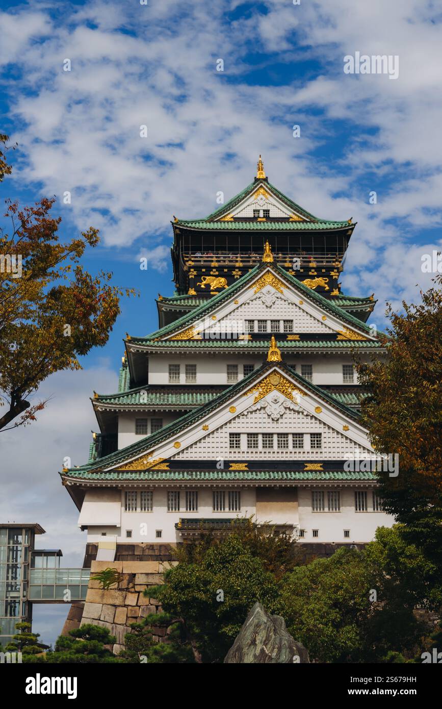 Osaka Castle, Osaka city, Japan, summer landscape vibrant view with a ...