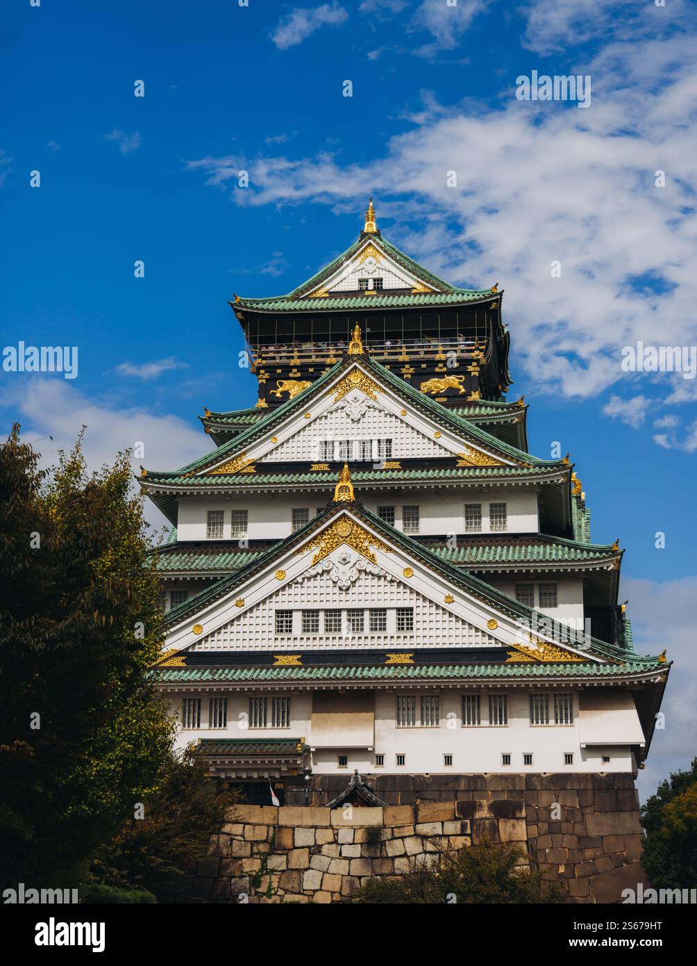 Osaka Castle, Osaka city, Japan, summer landscape vibrant view with a ...