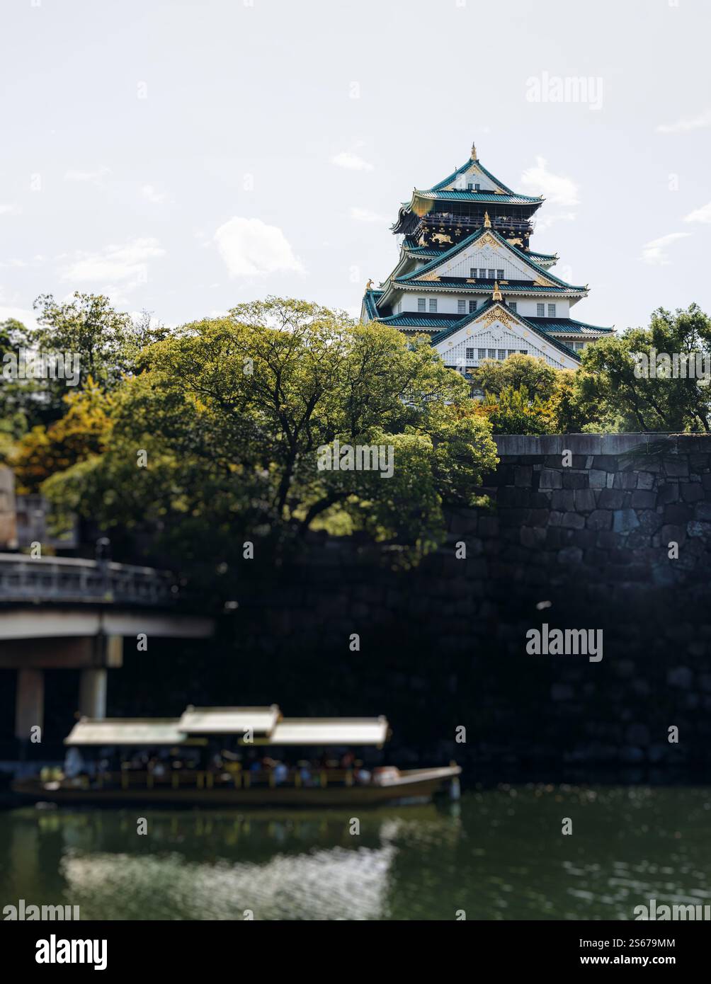 Osaka Castle, Osaka city, Japan, summer landscape vibrant view with a ...