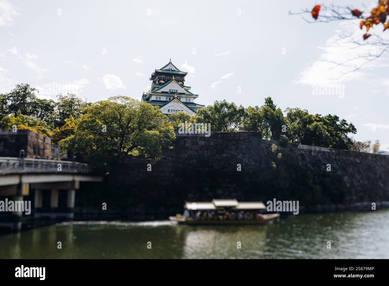 Osaka Castle, Osaka city, Japan, summer landscape vibrant view with a ...