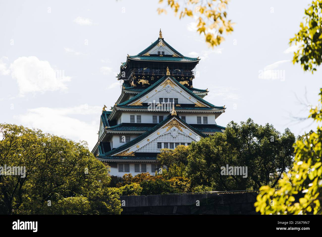Osaka Castle, Osaka city, Japan, summer landscape vibrant view with a ...