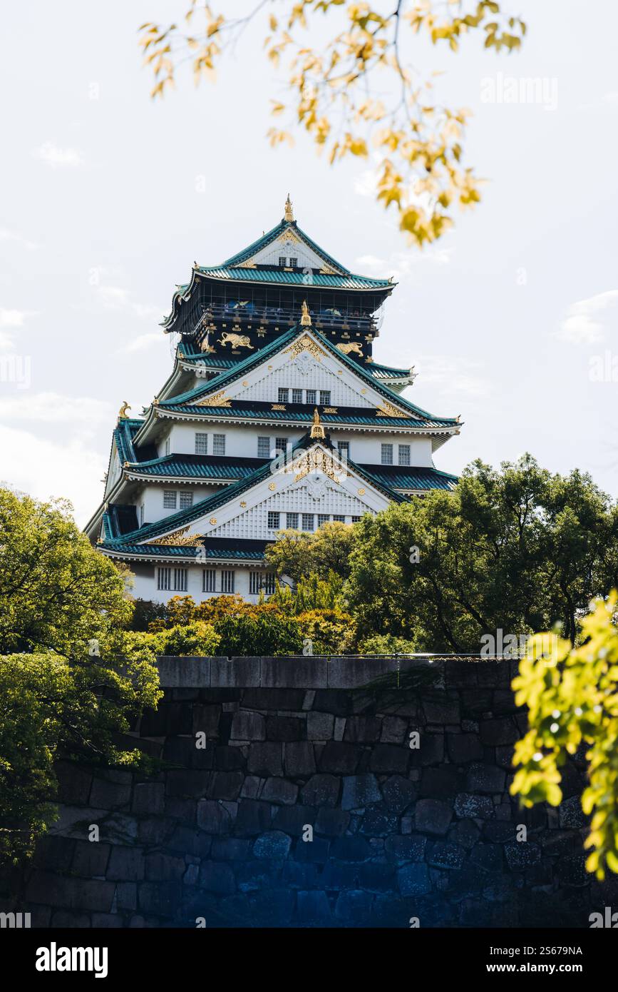 Osaka Castle, Osaka city, Japan, summer landscape vibrant view with a ...