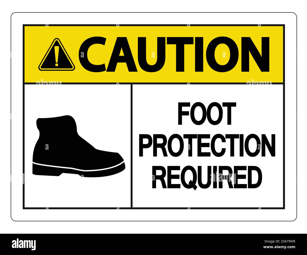 Caution Foot Protection Required Wall Sign on white background,vector ...