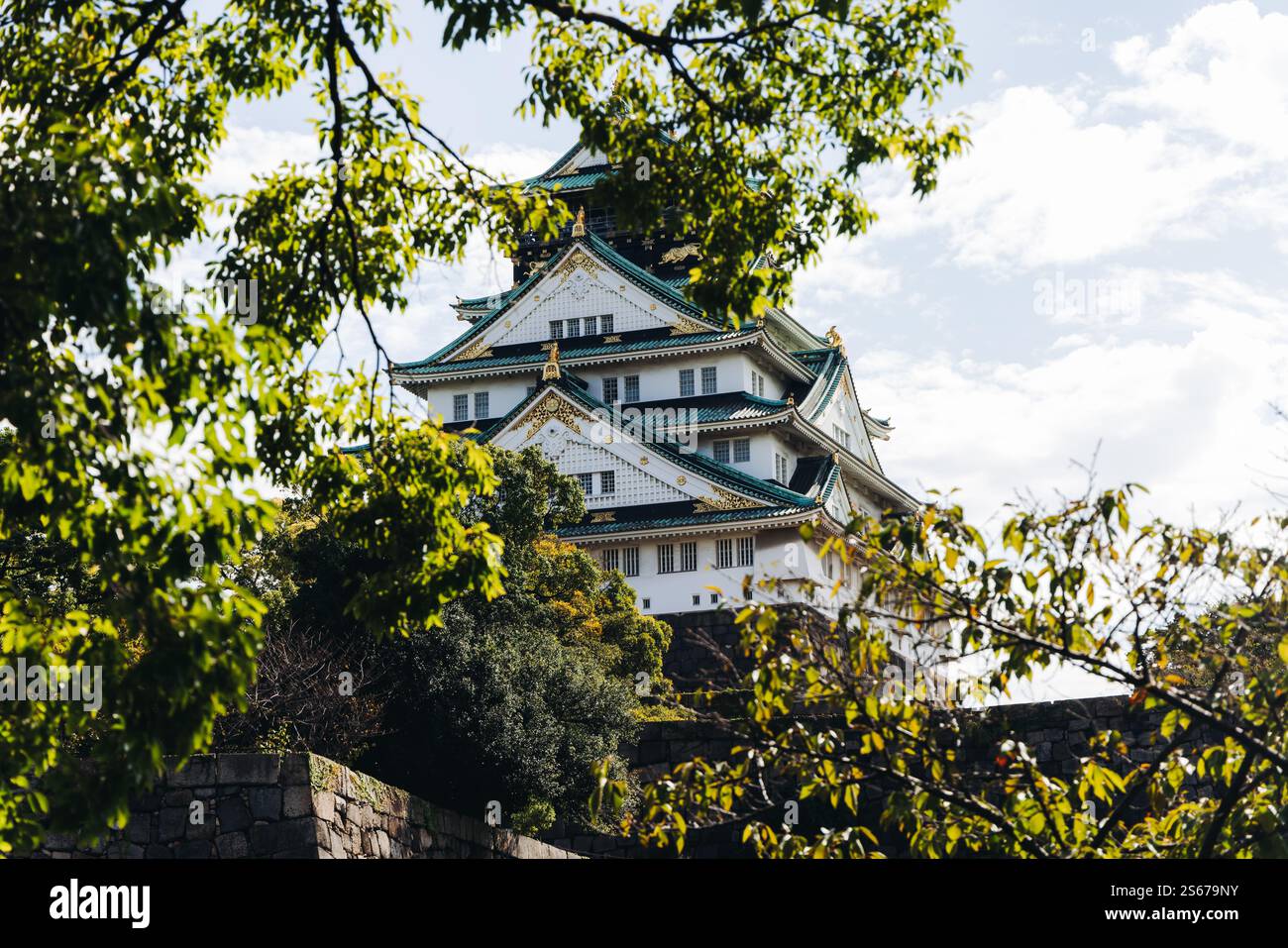 Osaka Castle, Osaka city, Japan, summer landscape vibrant view with a ...