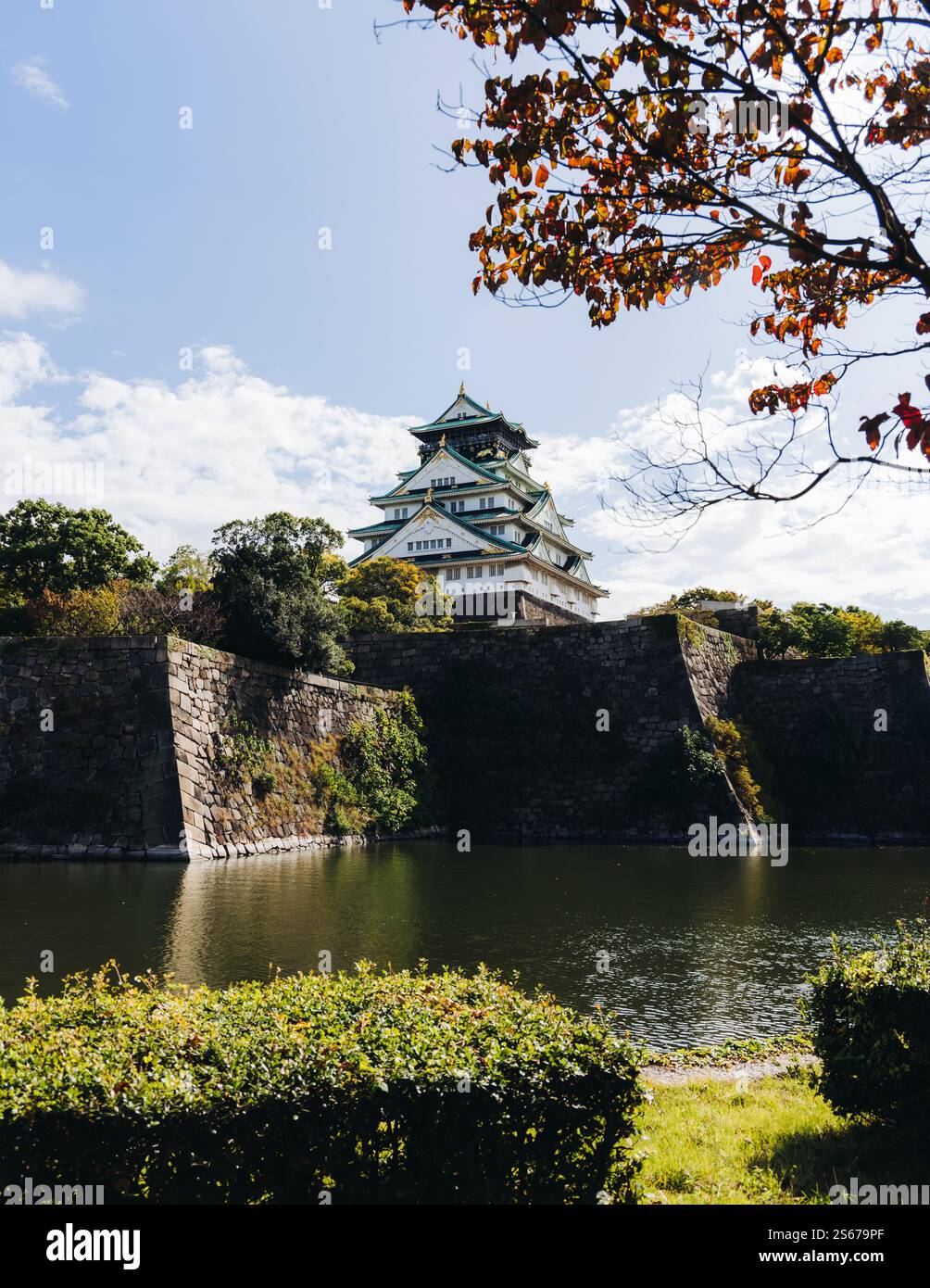 Osaka Castle, Osaka city, Japan, summer landscape vibrant view with a ...