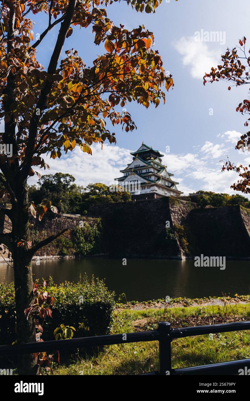 Osaka Castle, Osaka city, Japan, summer landscape vibrant view with a ...