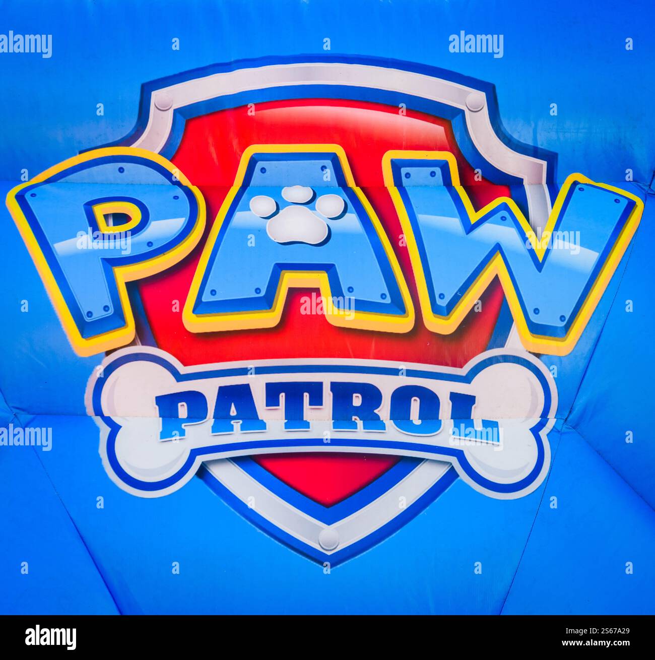CARNIKAVA, LATVIA. 07.09.2024. PAW PATROL logo on big inflatable bouncy ...