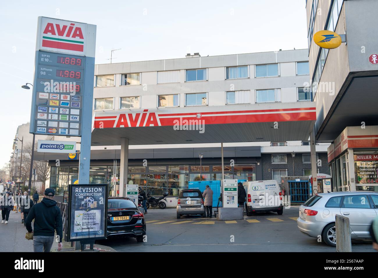 Gas station with convenience store located in urban area during ...