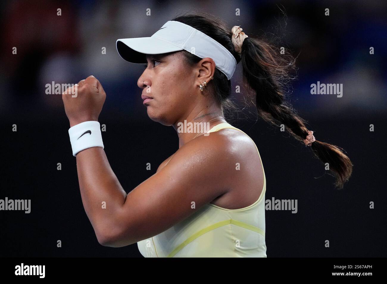 Destanee Aiava of Australia reacts after winning a points against Danielle Collins of the U.S ...