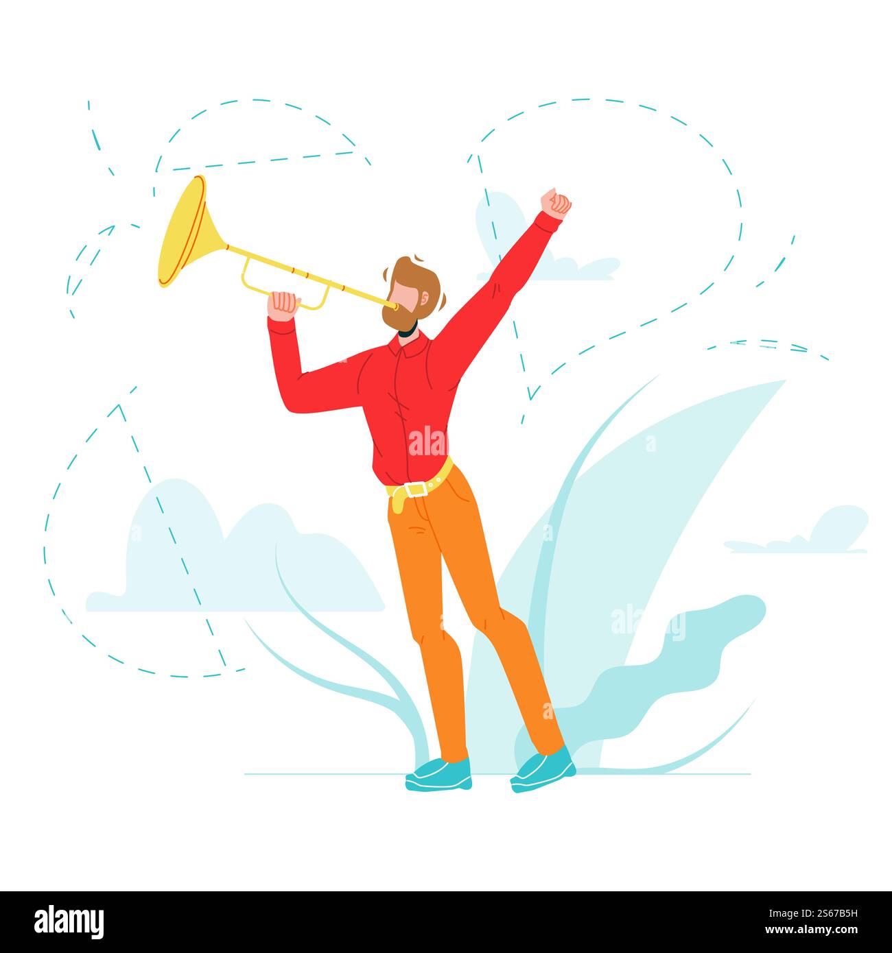 Trumpeter Play Musical Instrument Trumpet Black Line Pencil Drawing ...