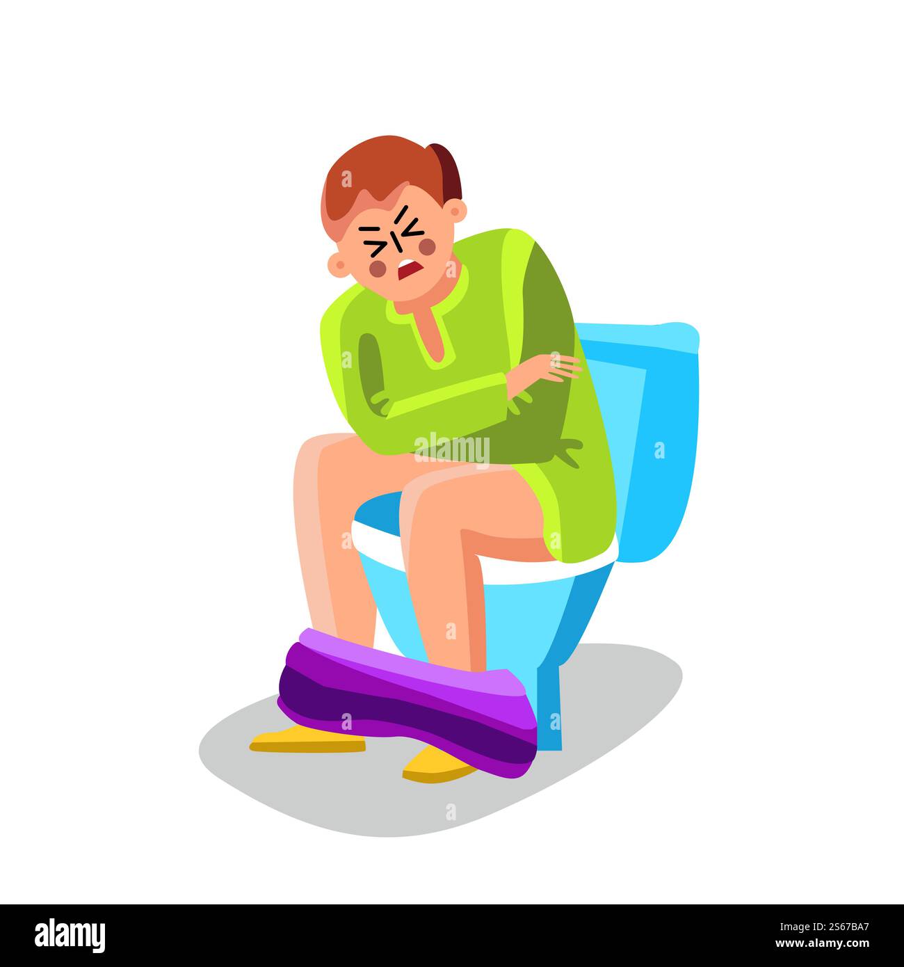 Man With Diarrhea Painful Sitting Toilet Vector. Stress Young Caucasian ...