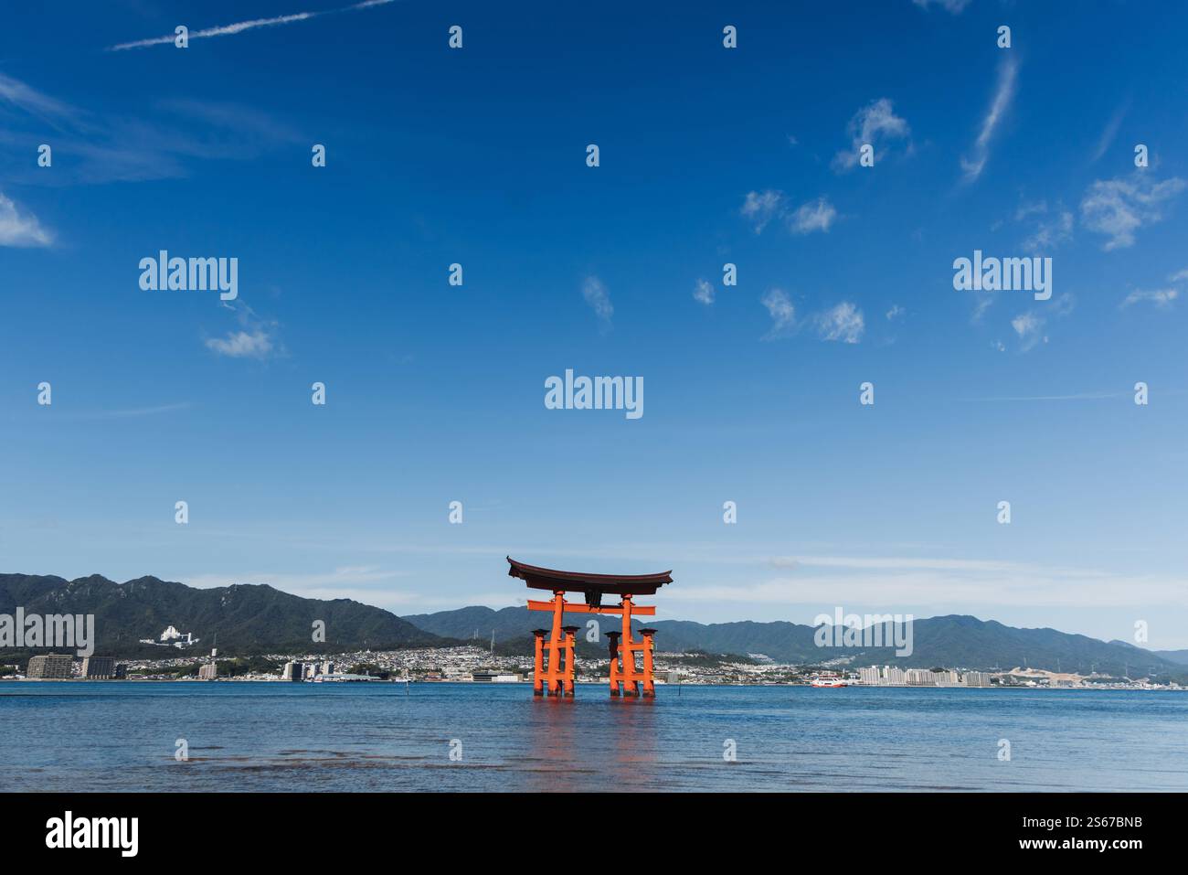 Itsukushima Shrine landscape view, Grand Torii floating gate, Japan, Hiroshima prefecture ...