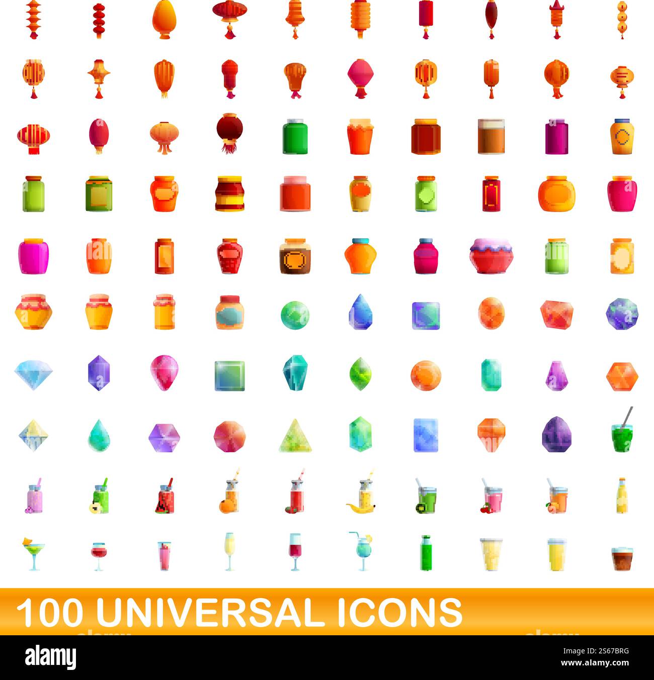 100 universal icons set. Cartoon illustration of 100 universal icons ...