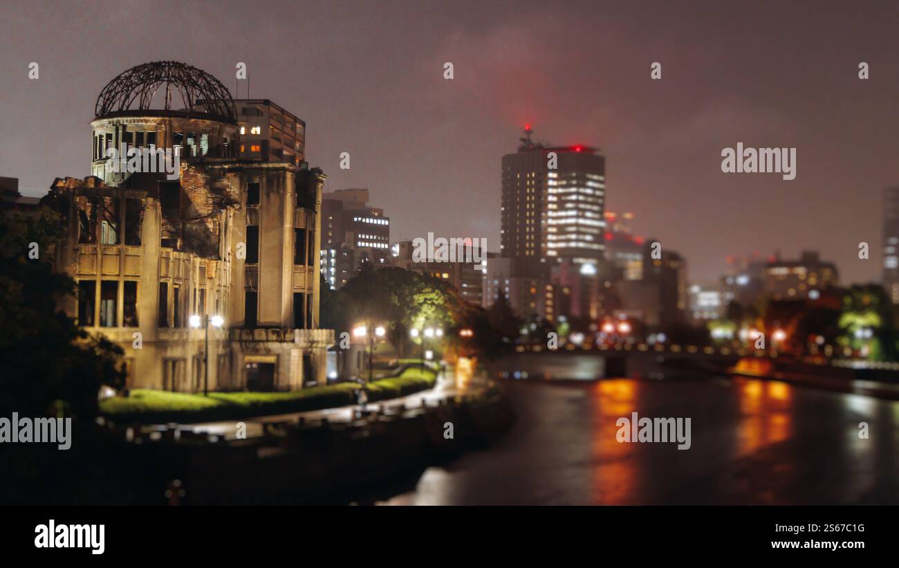 Hiroshima, skyline city view with Atomic Bomb Dome, Peace memorial park ...