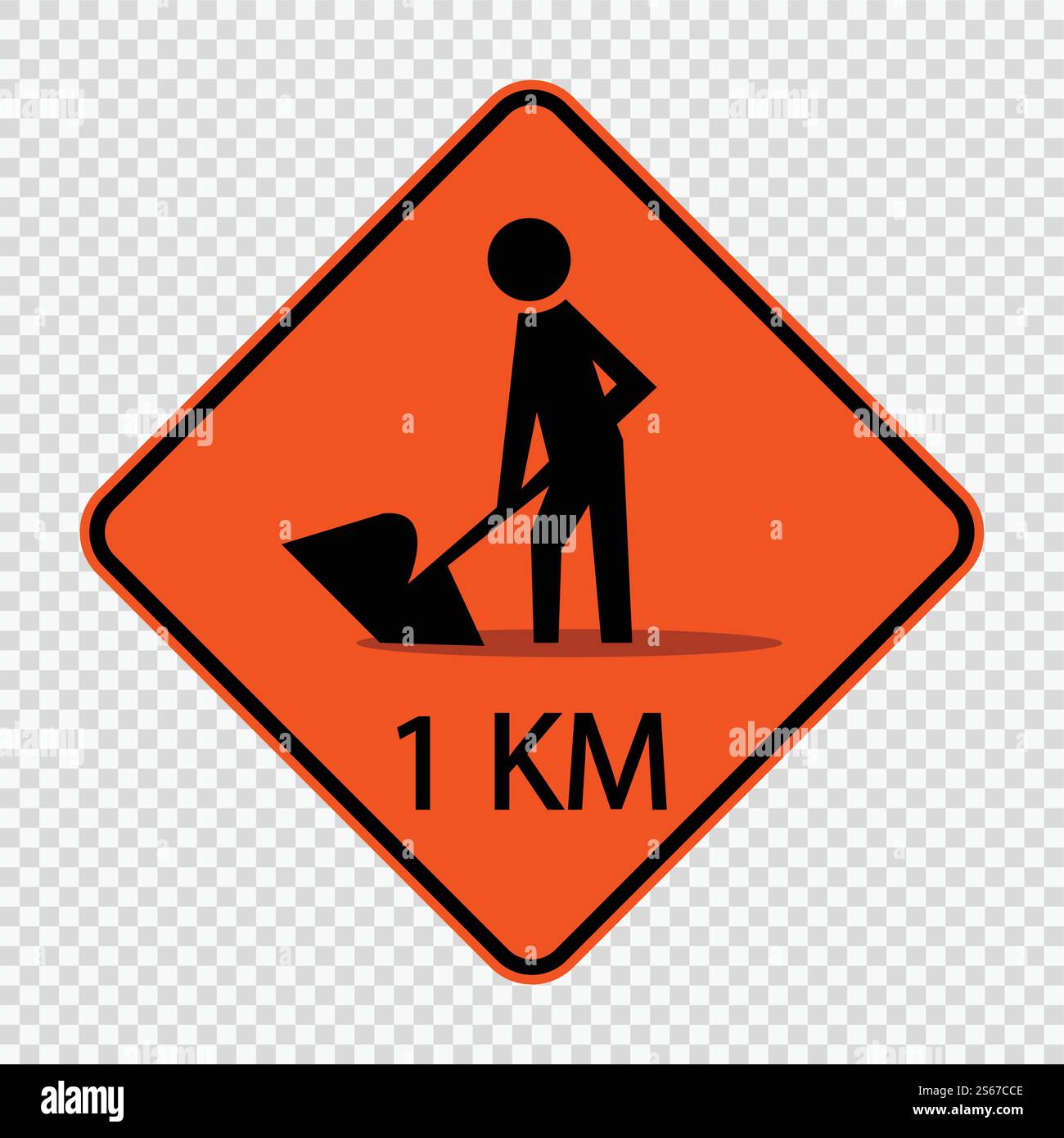 road construction ahead 1km.sign on transparent background,vector ...