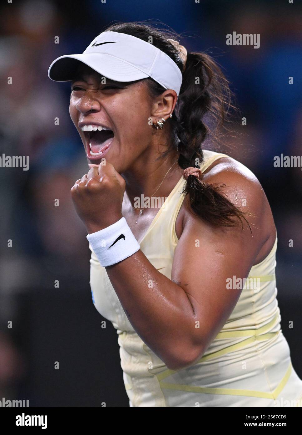 Melbourne, Australia. 16th Jan, 2025. Destanee Aiava of Australia reacts during her round 2 ...