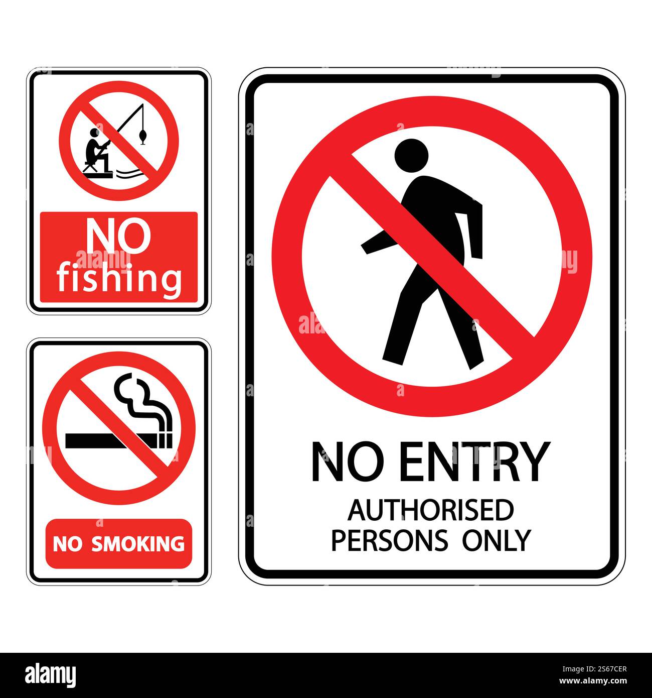 set sign label No smoking,no fishing,no entry authorised persons only ...