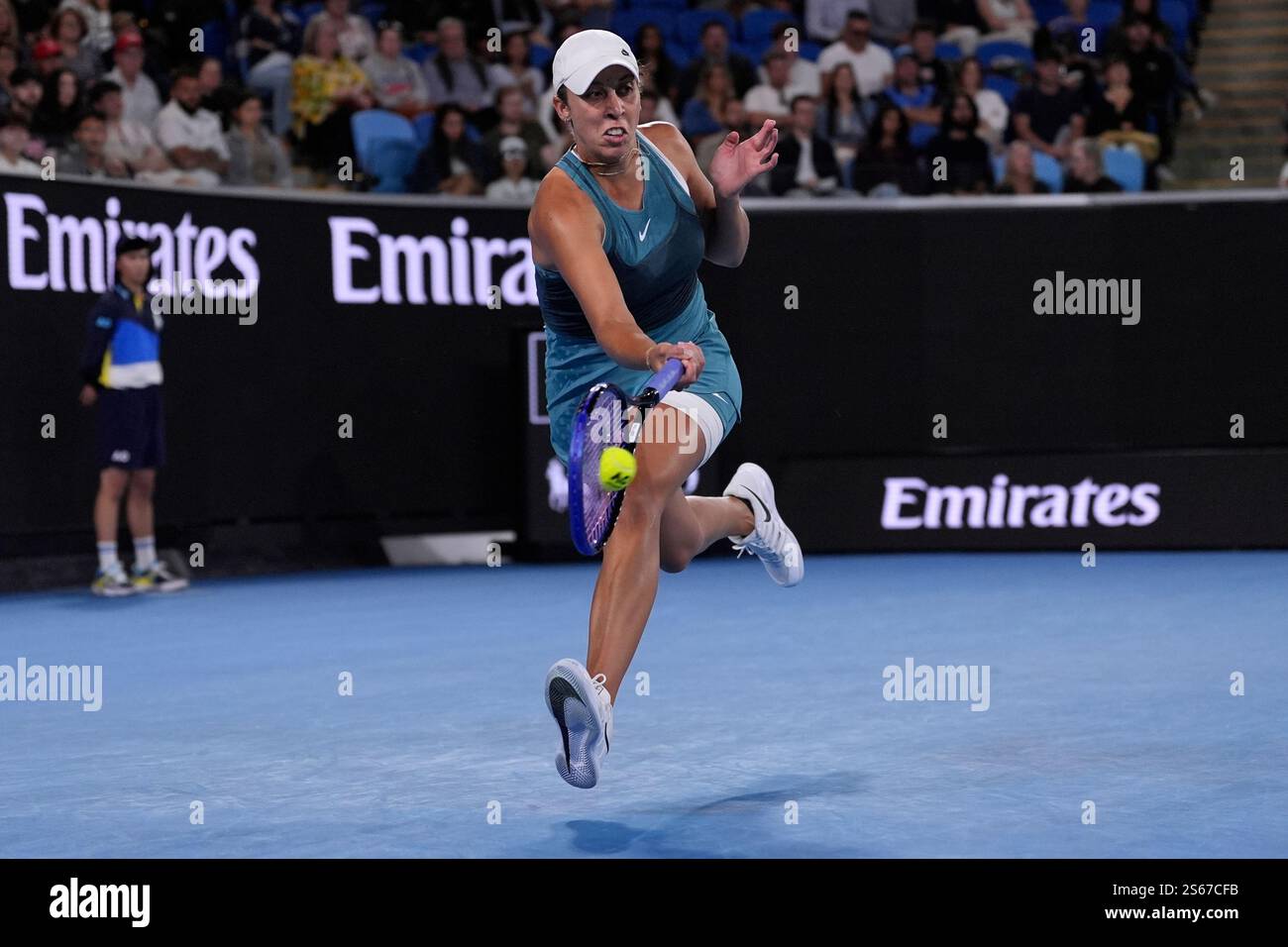 Madison Keys of the U.S. plays a forehand return to Elena-Gabriela Ruse ...