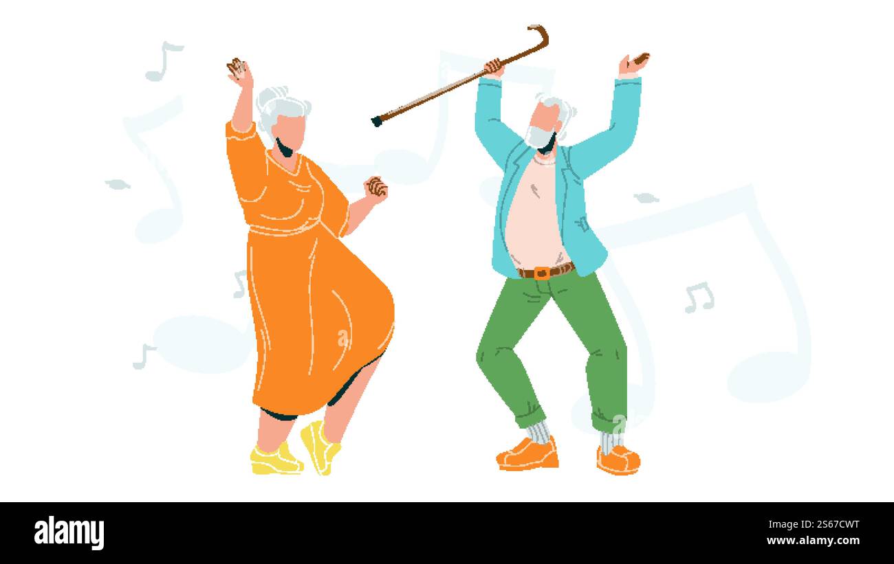 Elderly Couple Dancing Lifestyle Retirement Black Line Pencil Drawing ...