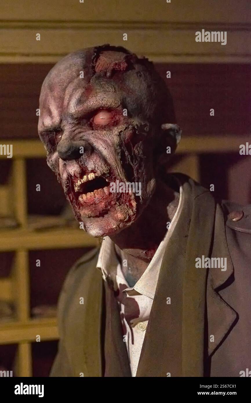 Lifelike wax statue of a creepy zombie featuring realistic decayed skin ...
