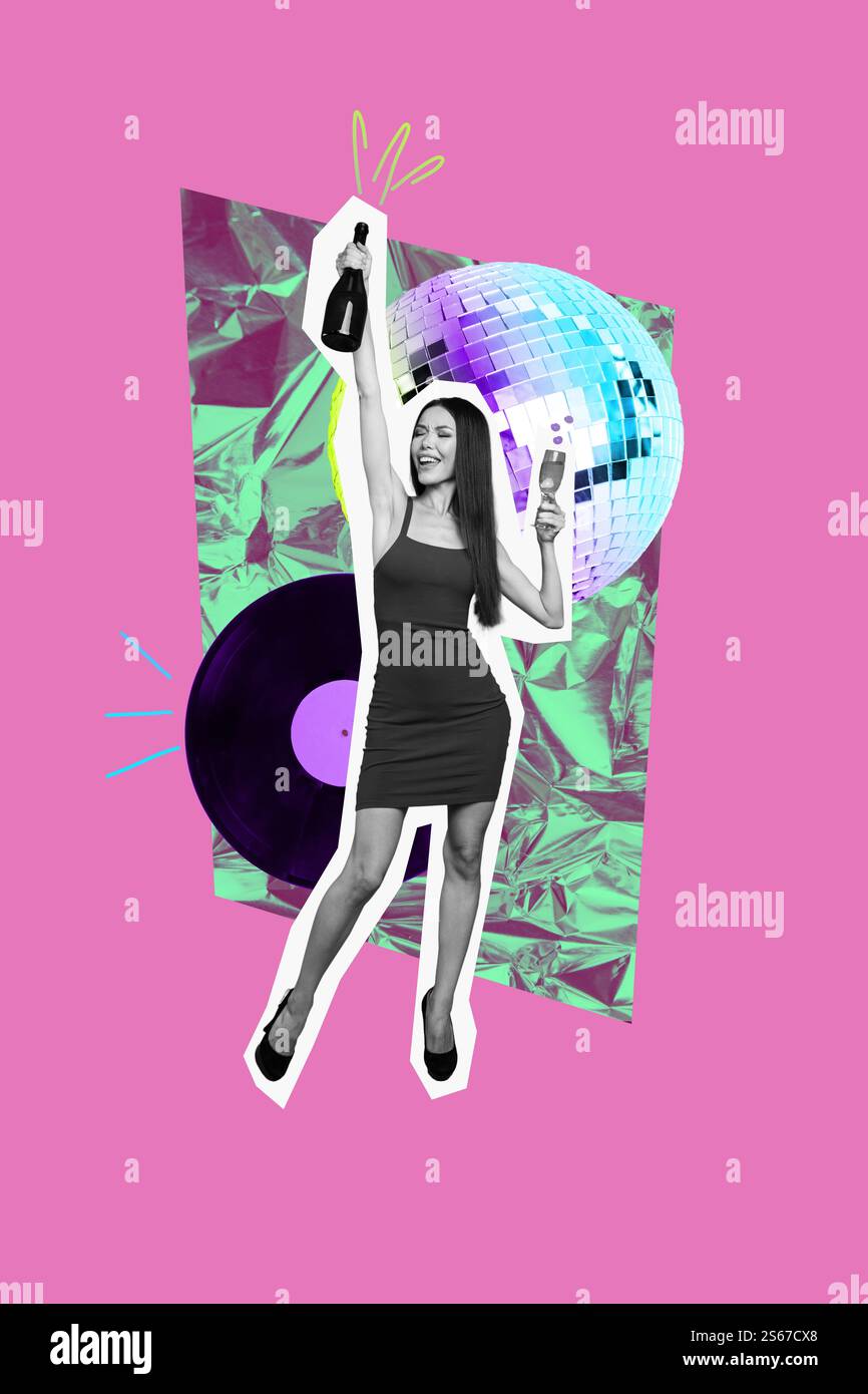 Template poster trend artwork 3D collage of night event rest discoball ...