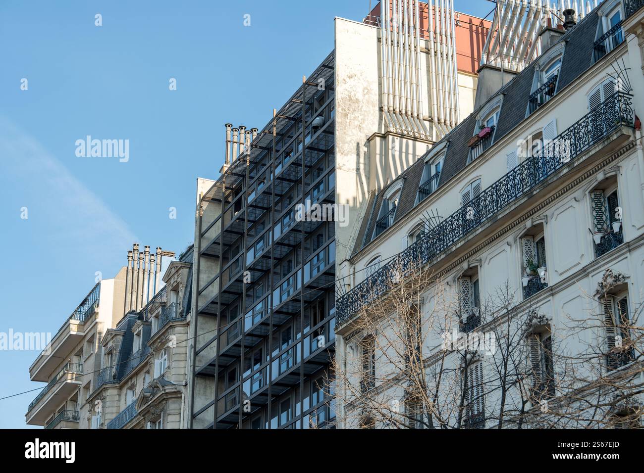 Urban architecture blends traditional and modern buildings in Paris ...