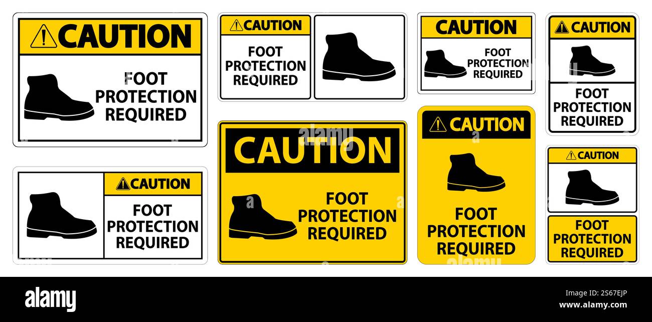 Caution Foot Protection Required Wall Symbol Sign Isolate on ...
