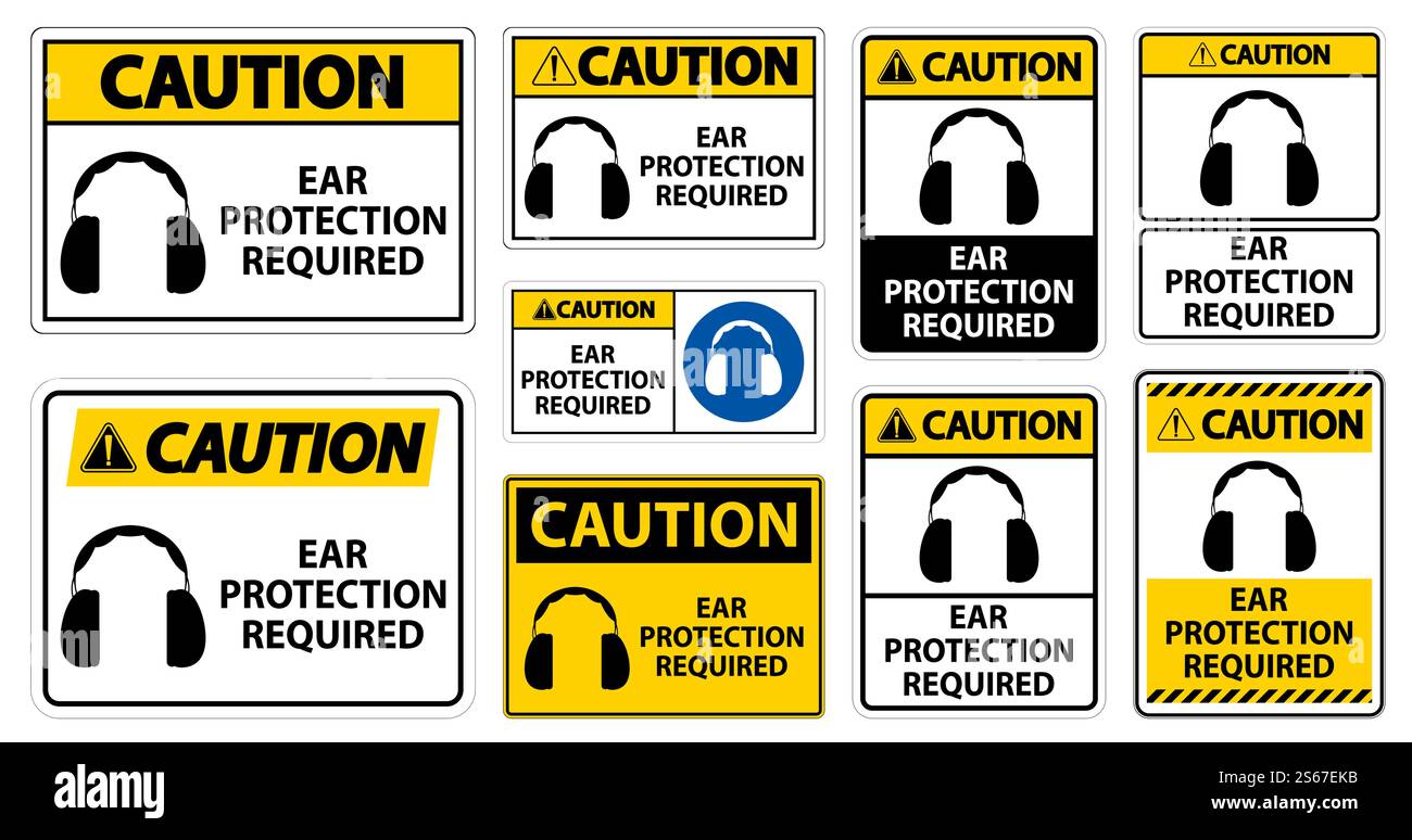 Caution Ear Protection Required Symbol Sign Isolate on transparent ...